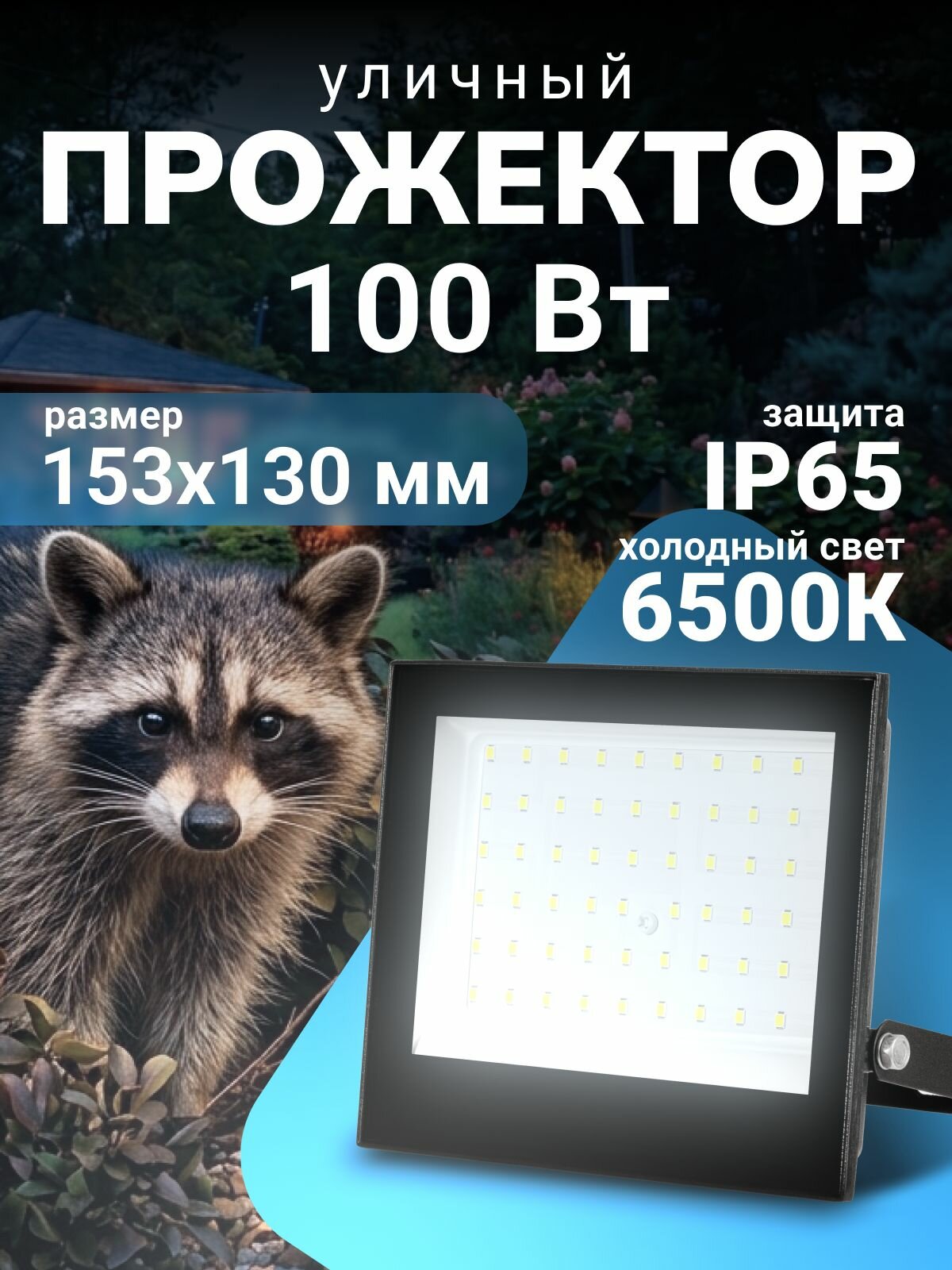 Прожектор светодиодный уличный 100 Вт 6500K, влагозащита IP65