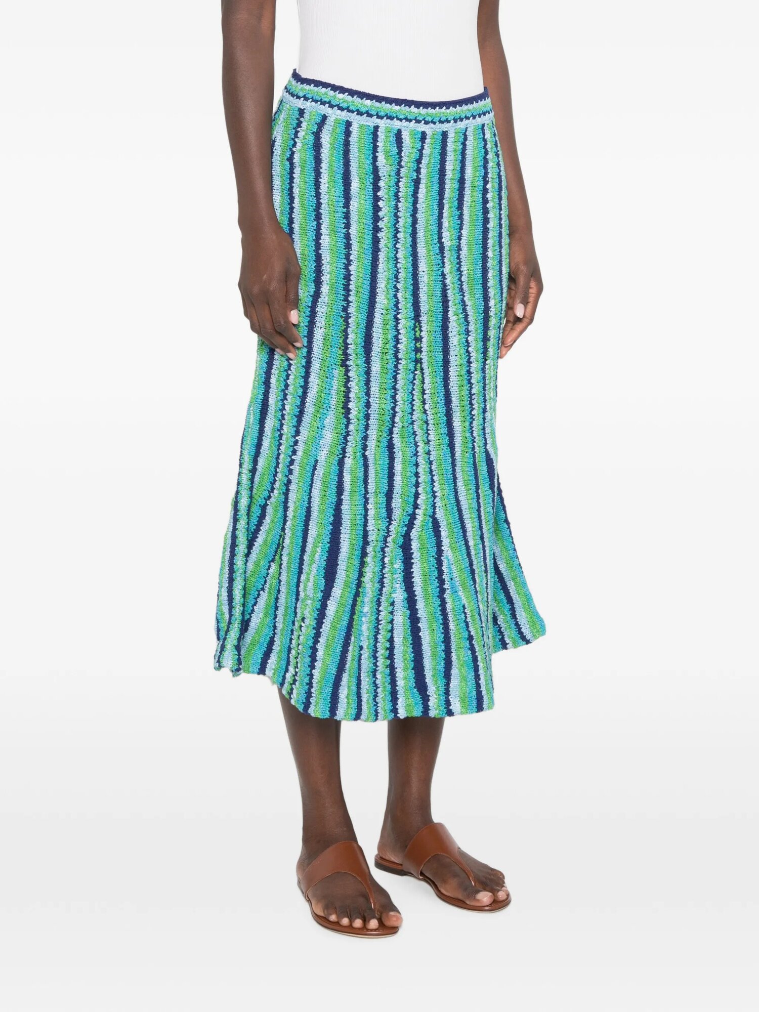 Юбка Tory Burch Striped-pattern midi skirt, размер 48, Синий принт — фото 1