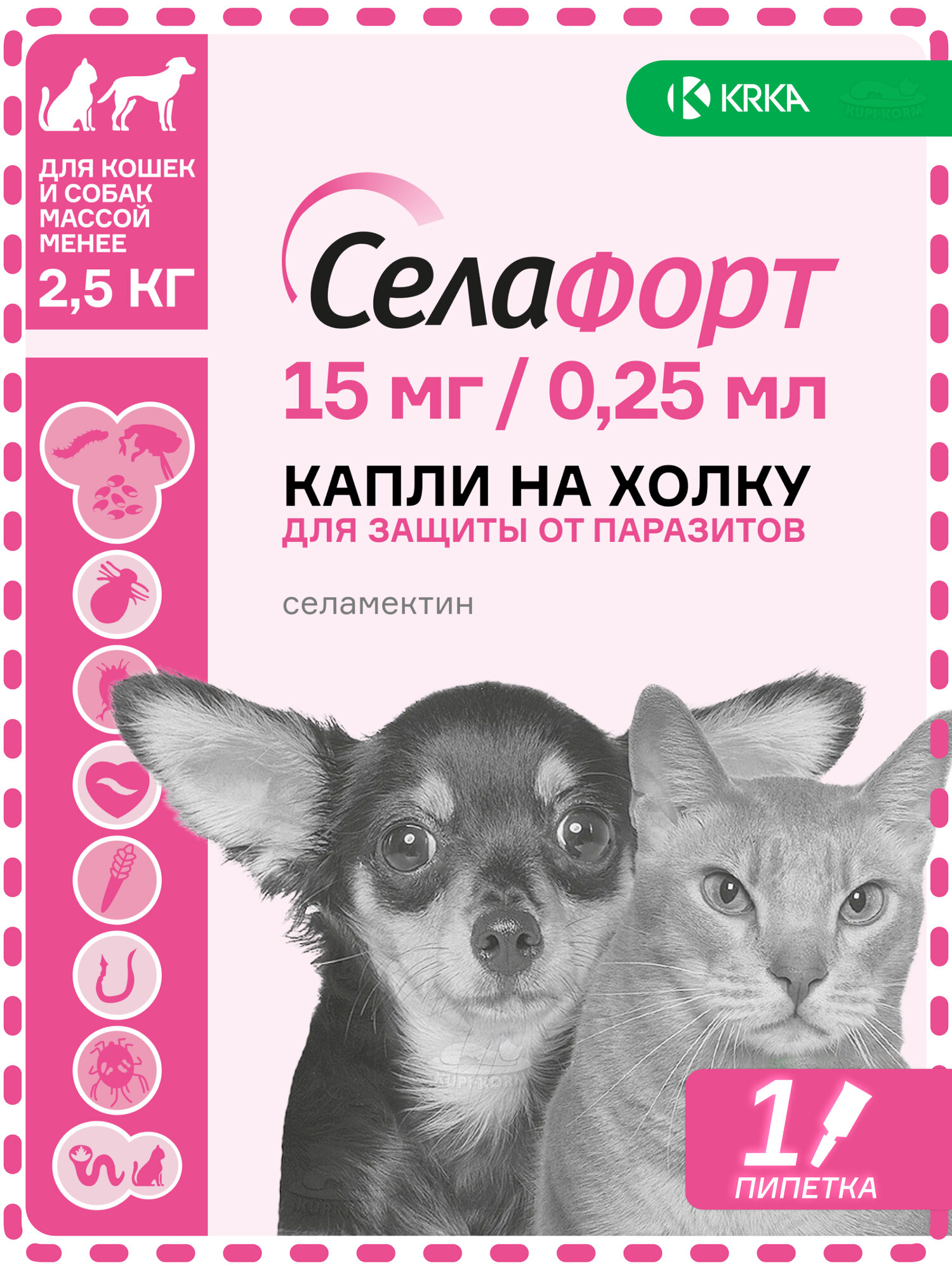Селафорт6% капли от блох д/кошек/соб. до2,5кг 0,25мл(15мг)№1, KRKA