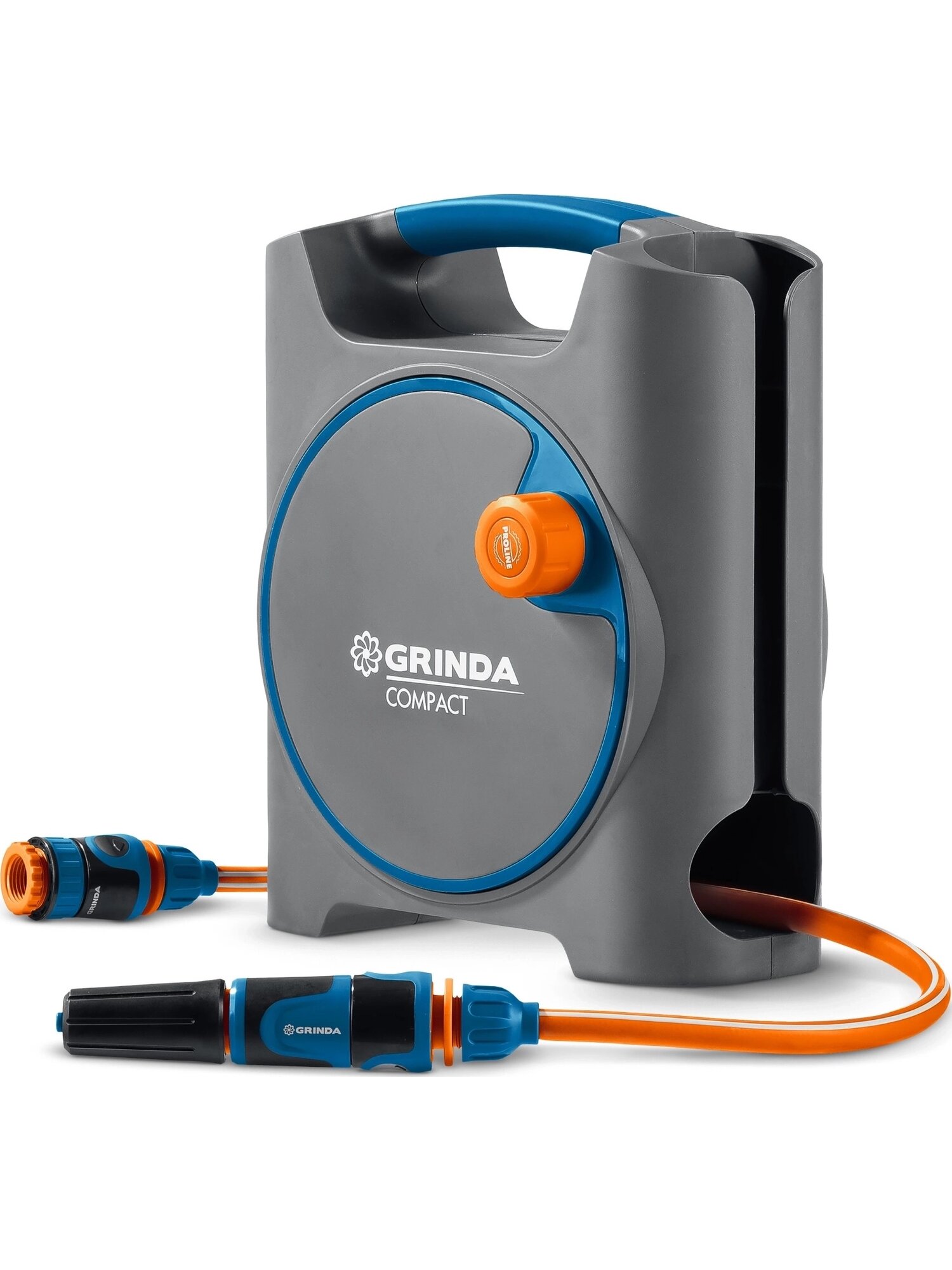 Набор поливочный мини ProLine GRINDA COMPACT, шланг 10м x 5/16″ в пластиковом корпусе, 4 предм, соединит. 1/2″х1,5м