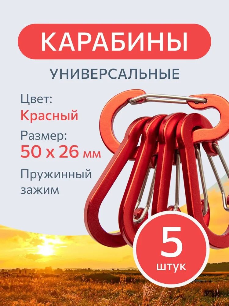 Карабин вспомогательный, длина: 50 мм, 5 шт