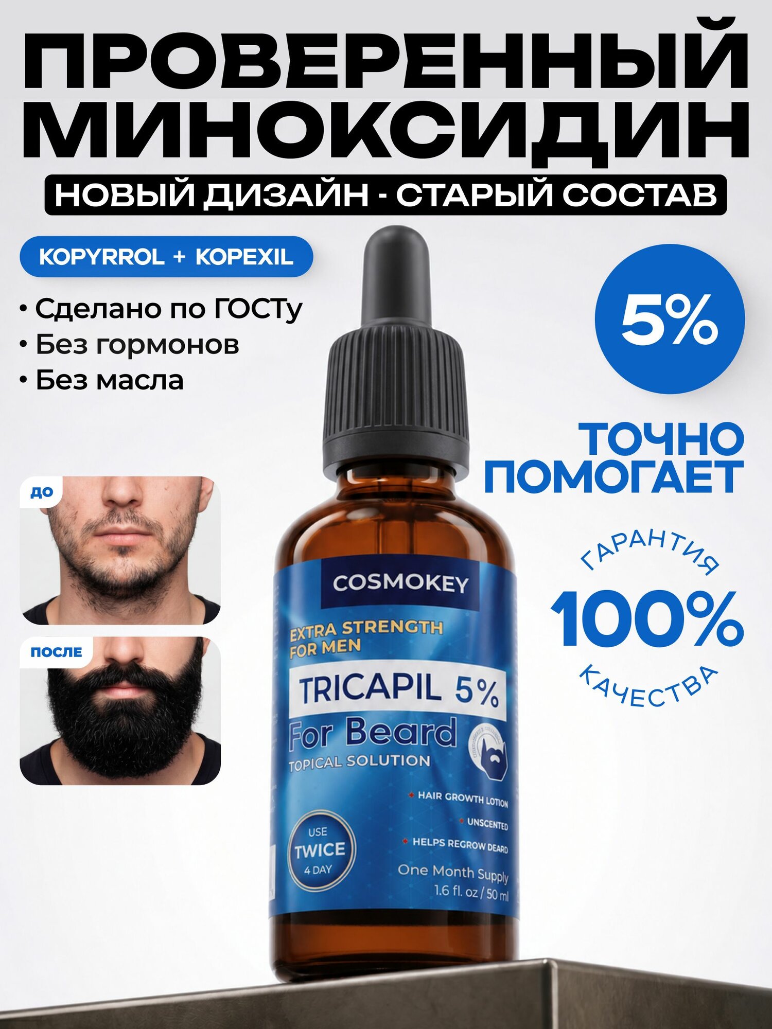 Миноксидин для роста бороды, Копиррол, Minoxidin, Миноксидин для волос мужской, Tricapil 5, 50 мл,