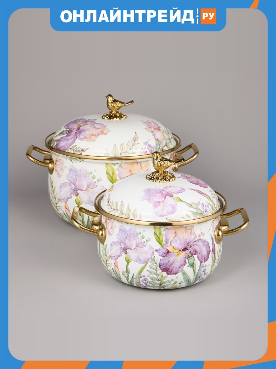 Набор кастрюль Agness "Irises" эмалированные, 4 пр, 2,1/3,8 л. (950-603)
