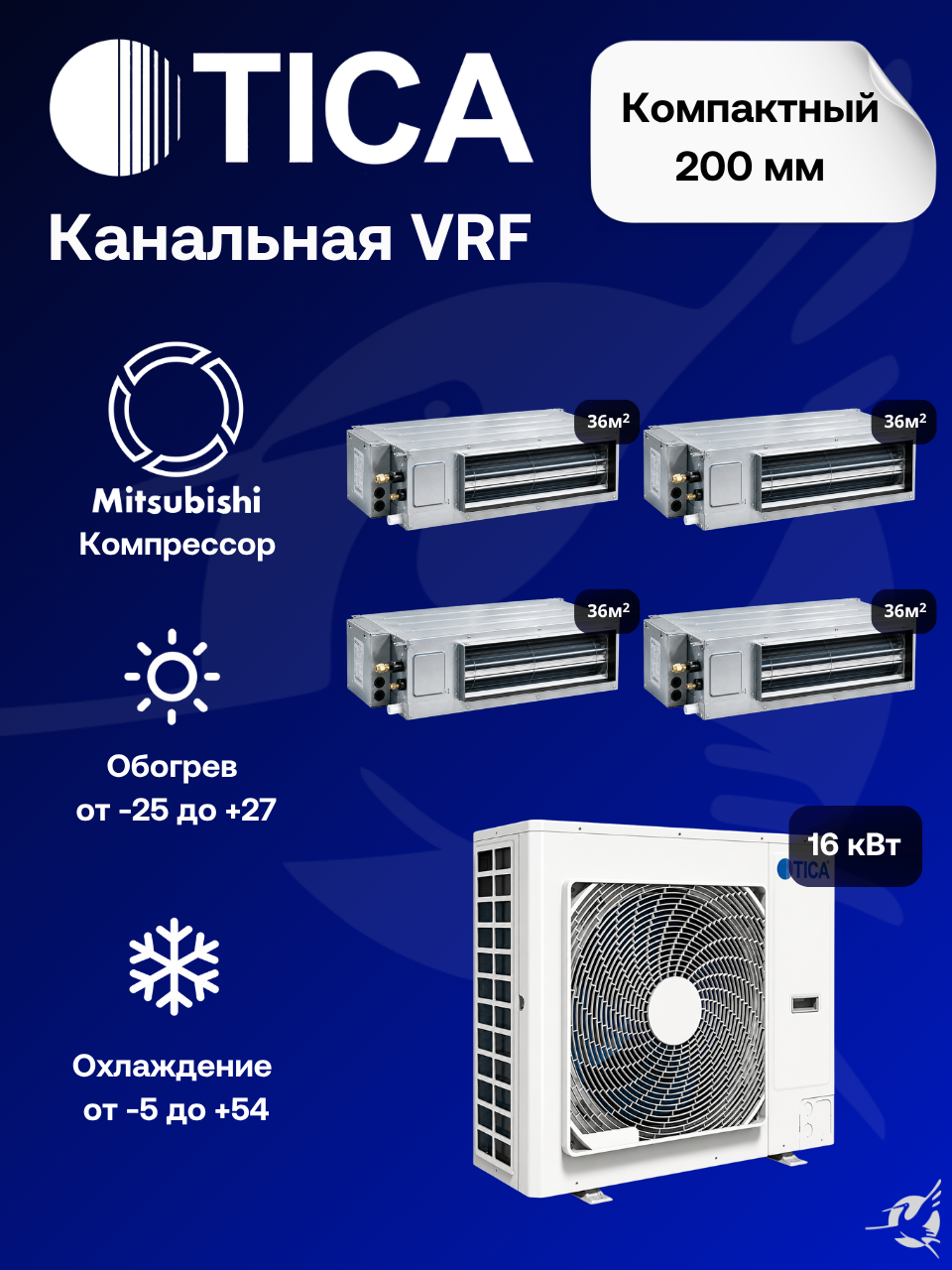 Мини-VRF система канальная TICA 4 х TMDN036AC / TIMS160CSREC