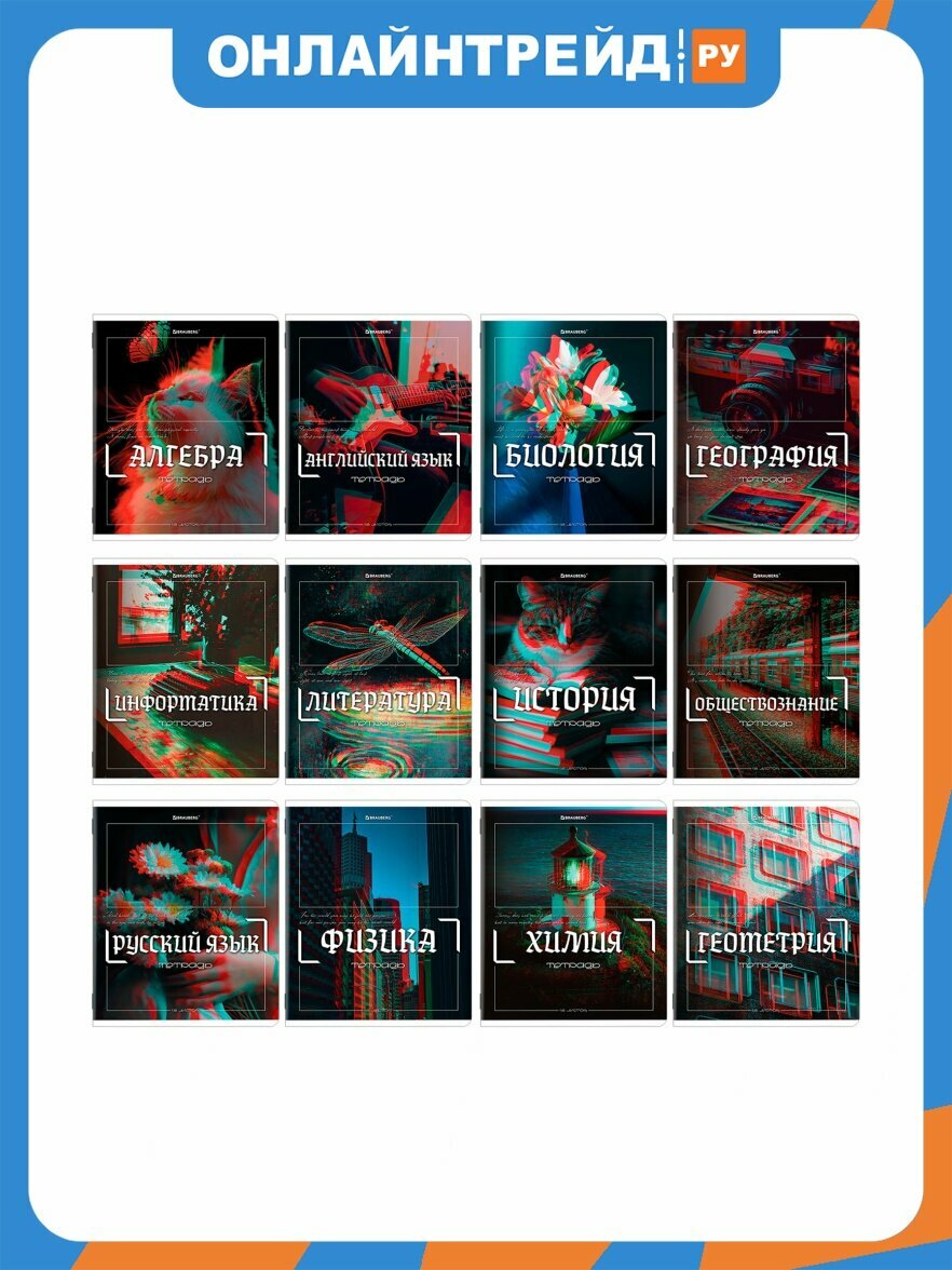 Тетради предметные Brauberg , комплект 12 предметов, 48 л, глянцевый УФ-лак, "GLITCH", 405170