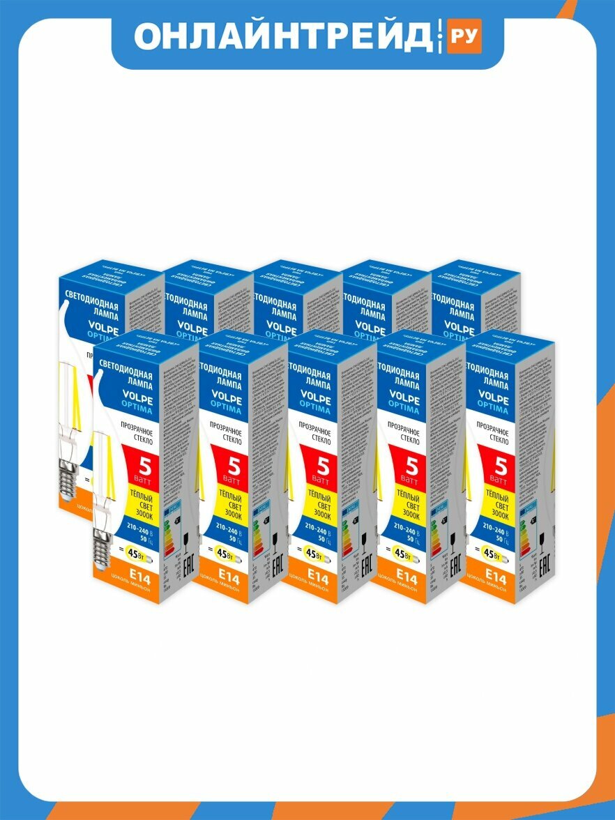 Светодиодная лампа Volpe LED-CW35-5W/3000K/E14/CL/SLF (упаковка 10штук)