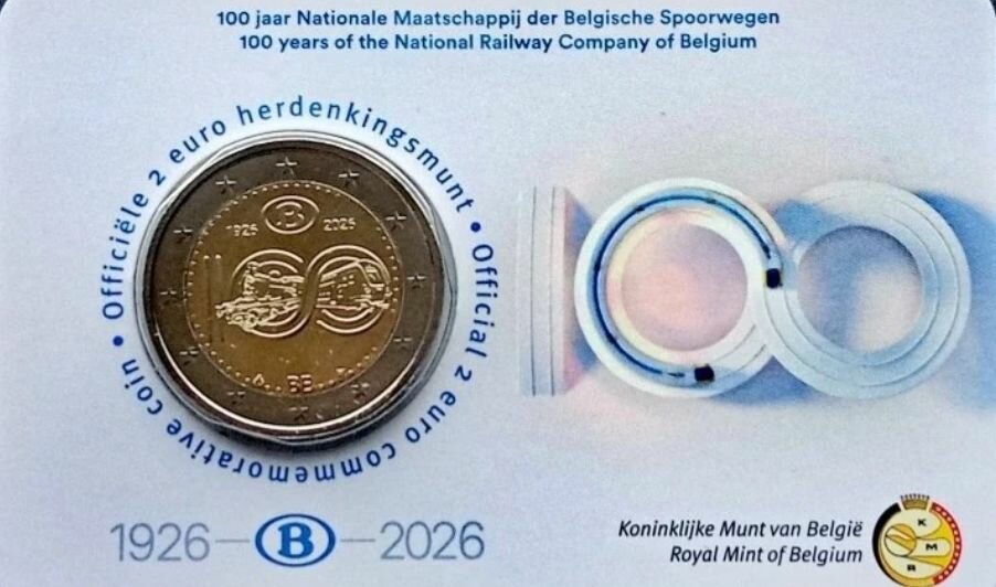 Бельгия 2 евро, 2026 100 лет Бельгийским государственным железным дорогам (SCNB)