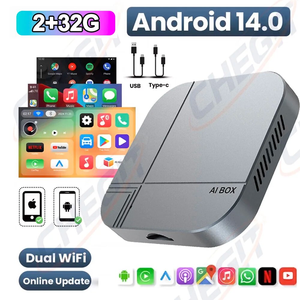 Android AI Box Smart TV Stick 4G+64G/2G+32G С Беспроводным CarPlay И Android Auto 2G-32GB With APP