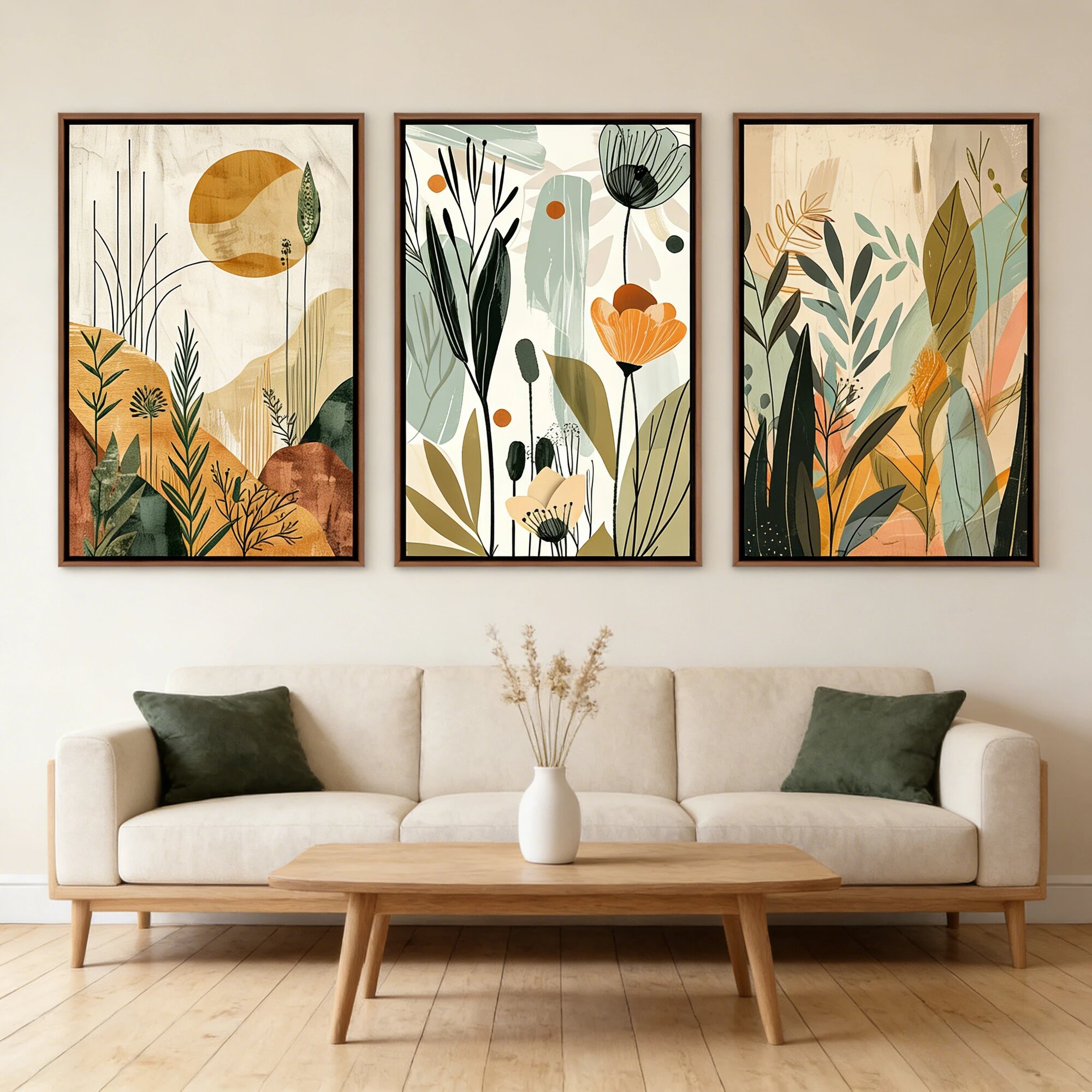 Набор из 3 картин бохо стиль цветочный 40x60cm unframed