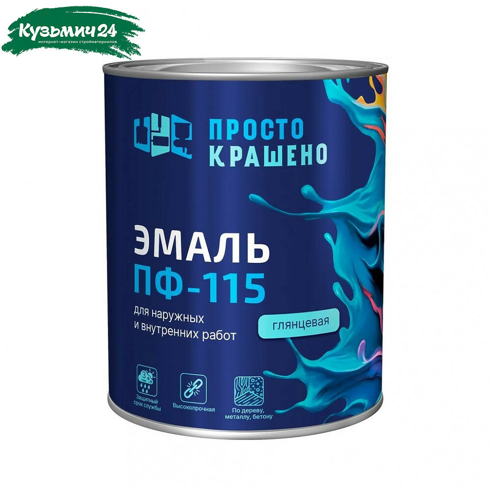 Эмаль универсальная Простокрашено ПФ-115, для наружных и внутренних работ, глянцевая, зеленая, 0.8 кг