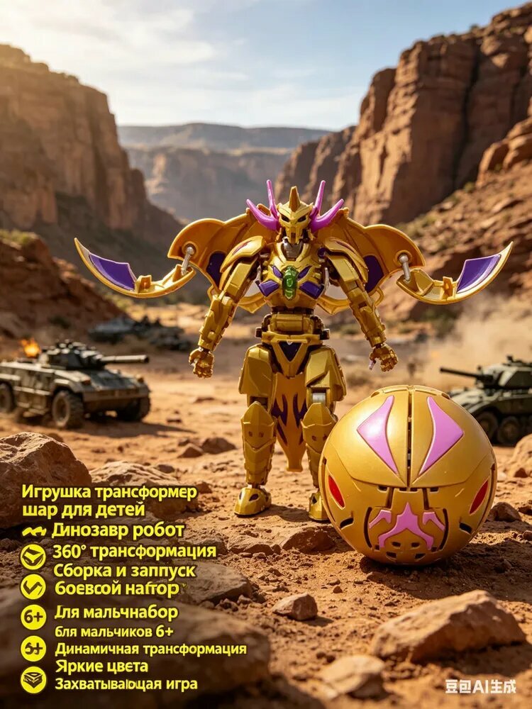 Игрушка-трансформер шар динозавр-робот, 360 трансформация, сборка и запуск, боевой набор для мальчиков 6+
