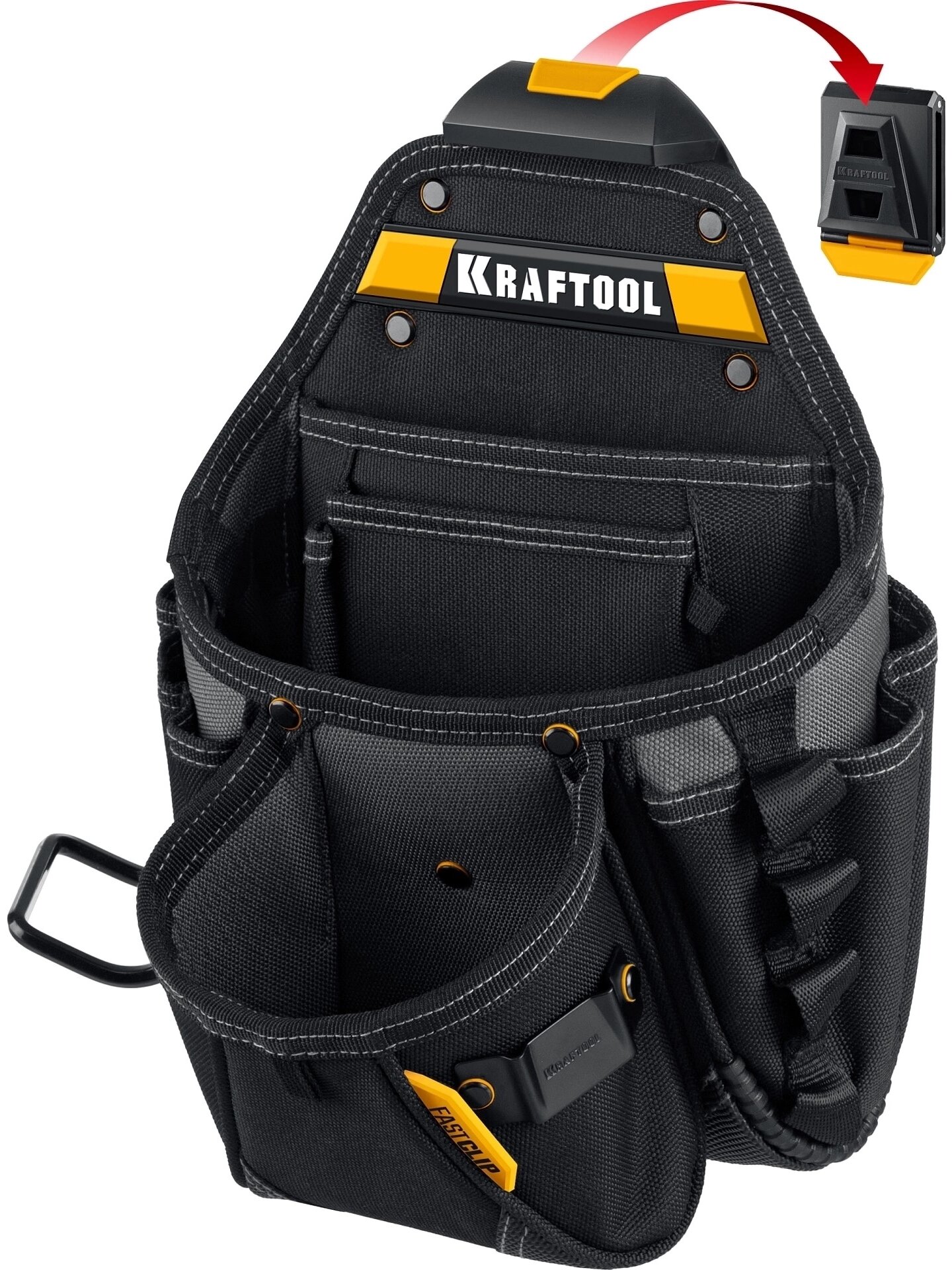 Поясная сумка KRAFTOOL KP-27 с быстросъёмным креплением FastClip, 27 карманов и петли, 350 х 260 мм