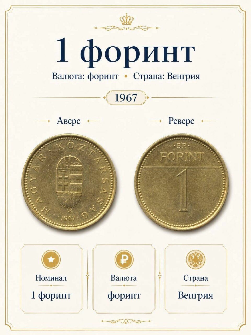 1 форинт Венгрия коллекционная монета