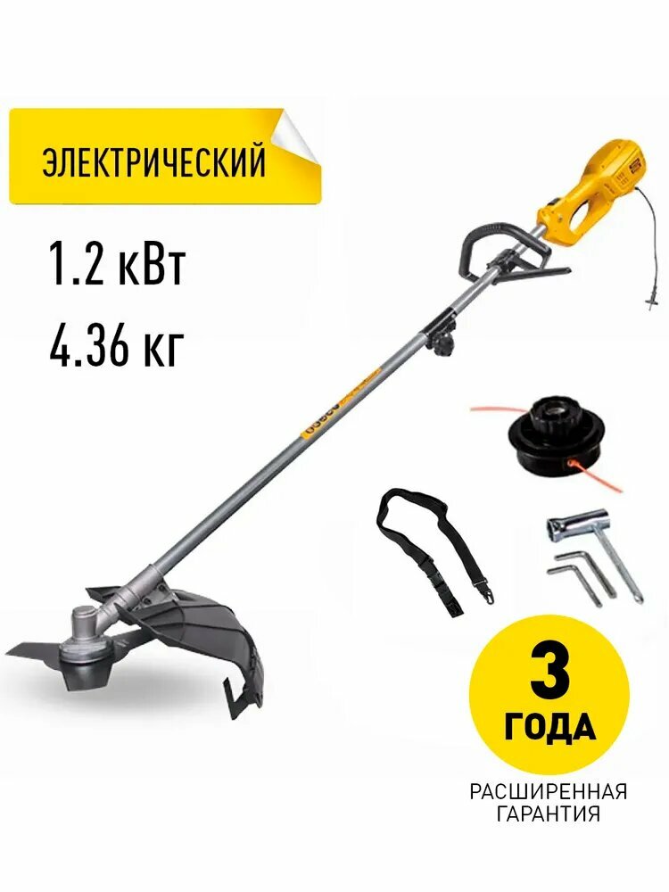 Триммер электрический Champion ET1211A (разъемн. прям. 1200Вт 4,36кг корд 2*2мм 400мм + нож 3*230 P-ручка)