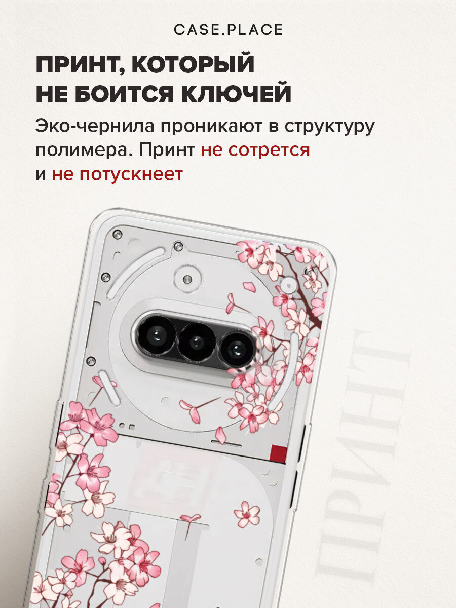 Чехол на Nothing Phone 3a / Нотинг Фон 3а с принтом "Ветви сакуры 1", прозрачный — фото 1