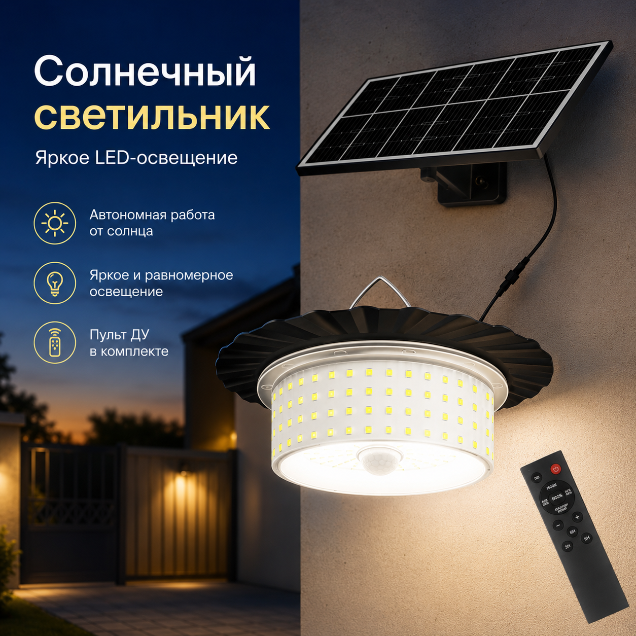 Солнечный светодиодный подвесной светильник с пультом управления, уличный энергосберегающий фонарь для дачи и гаража