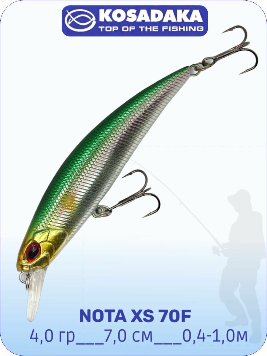 Воблер Kosadaka Nota minnow XS 70F плав, 70мм, 4г, 0.4-1.0м, цв. CGA