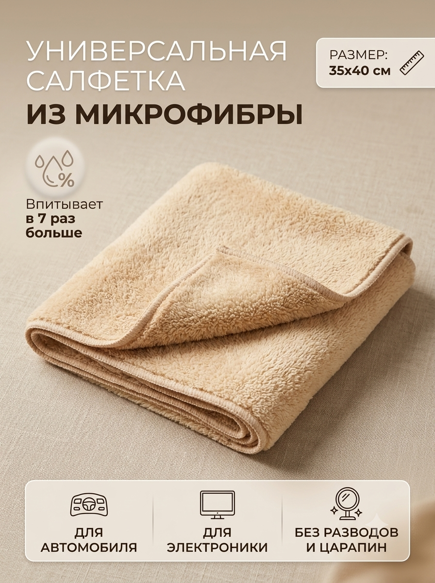 Универсальная тряпочка из микрофибры Размер 35х40см.1 шт