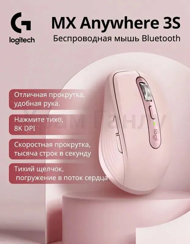 Мышь беспроводная MX Anywhere 3S, розовый, белый