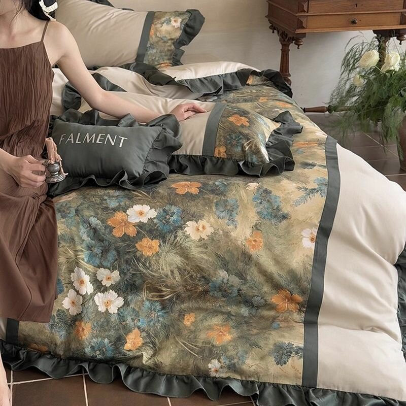 Льняной комплект с бордюром, размер 1.5м, цвет мавровый, габариты 200x230см