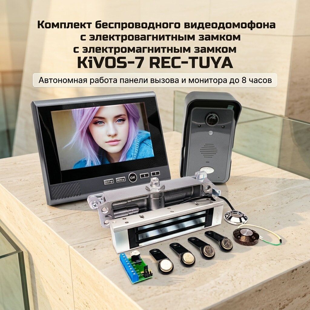 Домофон TUYA/WiFi с выз панелью и замком: KIVOC-7 (1+1+400G)