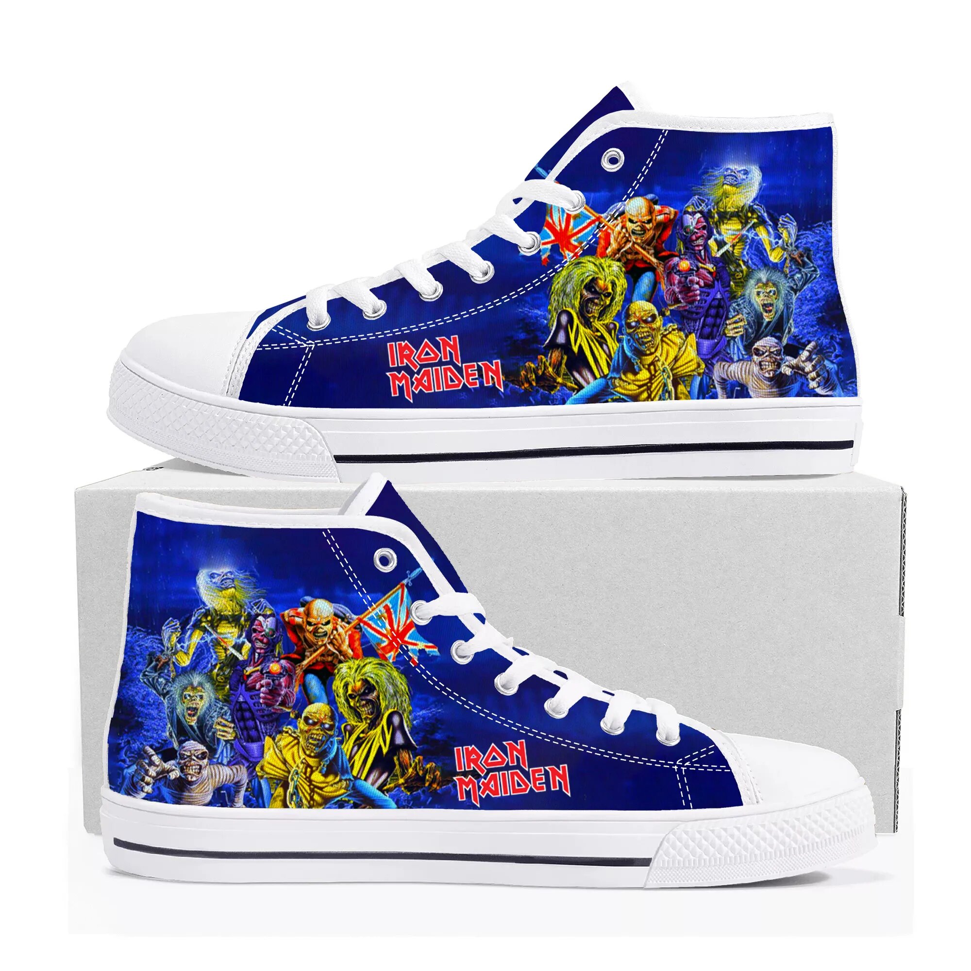 Кеды I-Iron M-Maidens Band High Top из канваса, легкие походные кроссовки / 47, Синий, M-Maidens -A