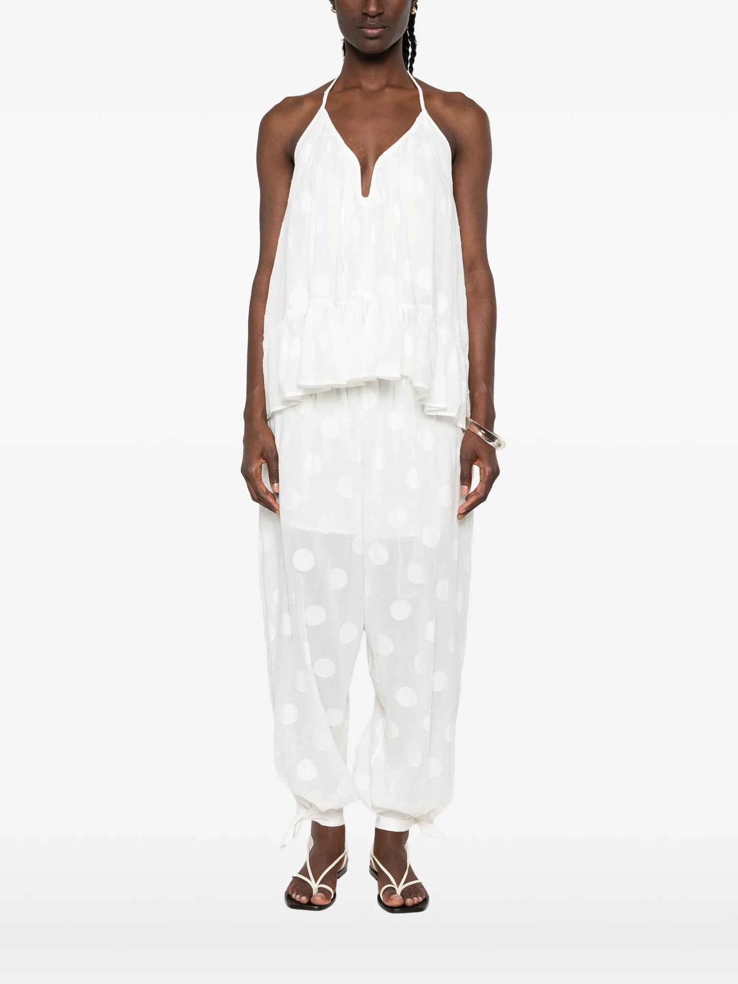 Блуза ZIMMERMANN Solstice polka-dot ruffled blouse, размер 36, бежевый/белый — фото 1