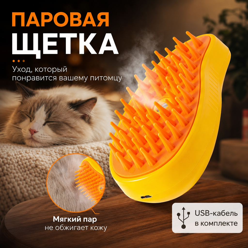 Щетка для купания и груминга питомцев, массажный эффект, распутывает колтуны, силиконовая щетина, паровой уход