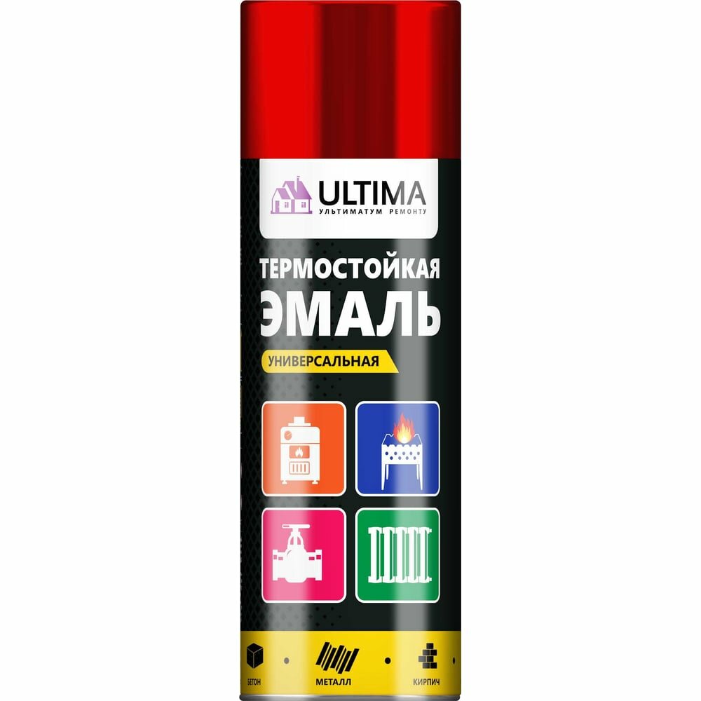 Эмаль аэрозольная ULTIMA термостойкая красный, 520 мл, ULT_T002