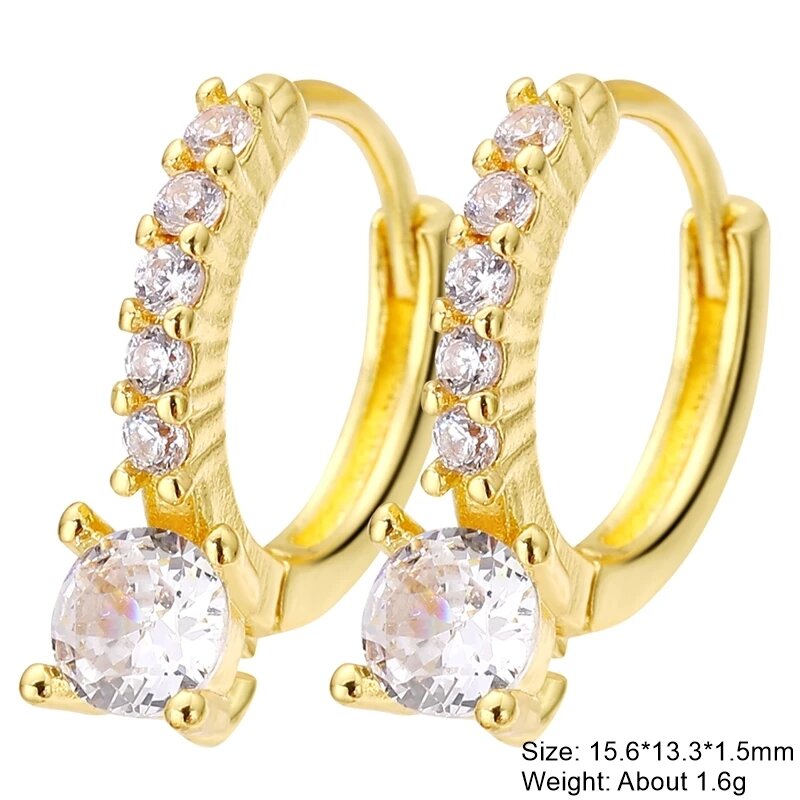 Серьги-кольца с кристаллом, Gold, 15.6*13.3*1.5mm, 1.6g
