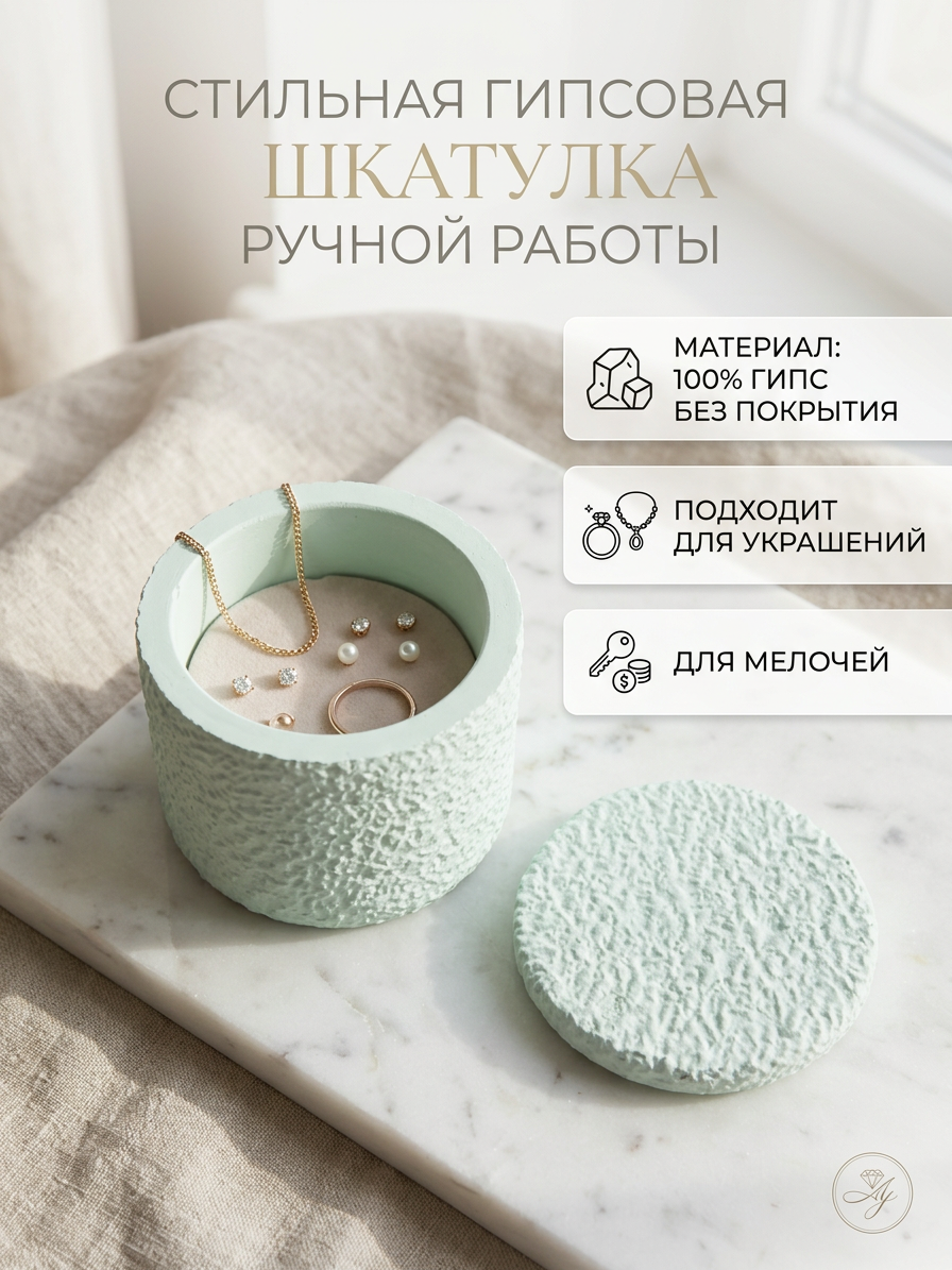 Шкатулка из гипса с крышкой, цвет: бирюзовый