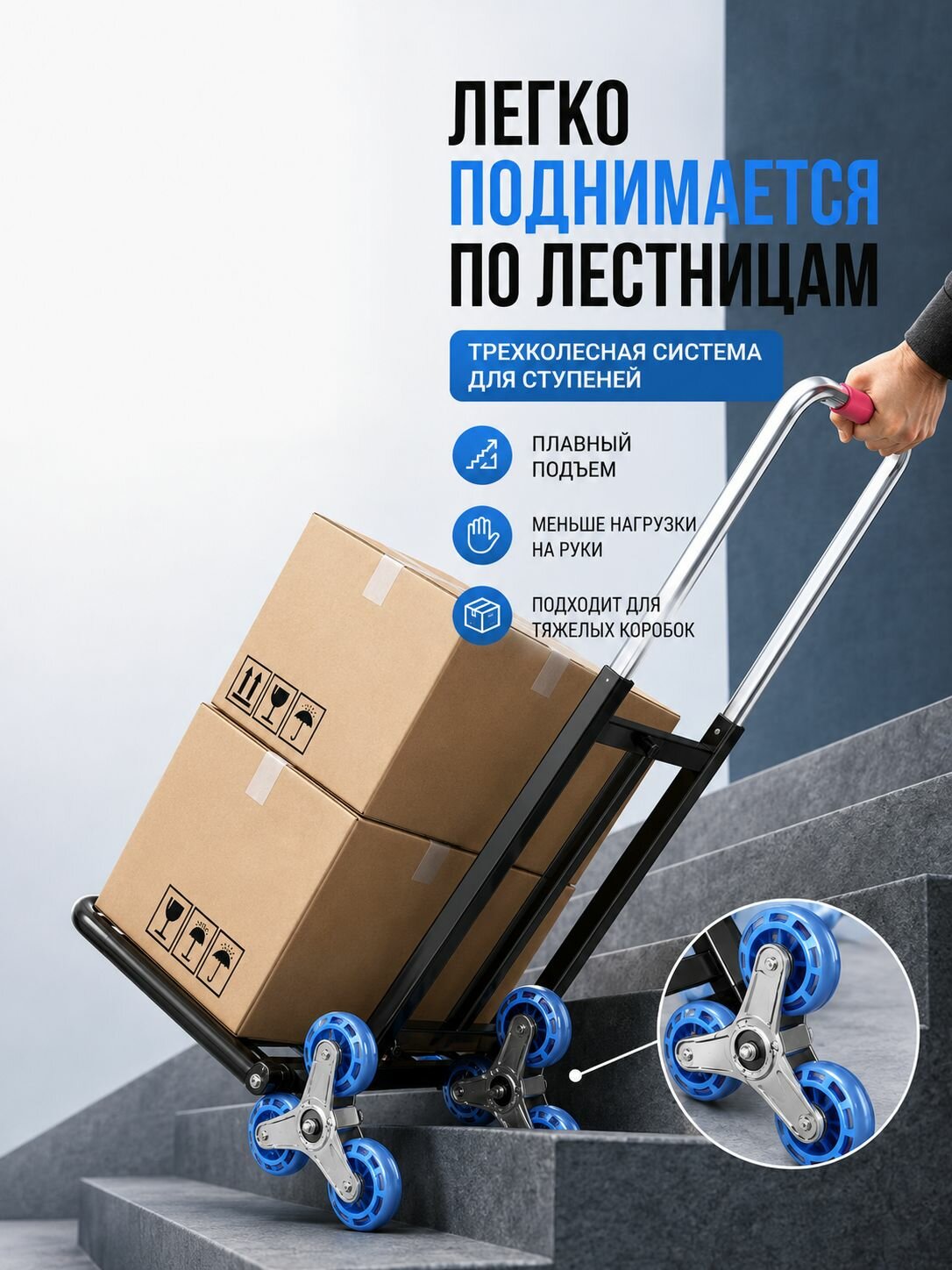 Прочная складная тележка для подъёма по лестнице, усиленная грузовая конструкция 150 кг, для перевозки тяжёлых грузов и строительных материалов