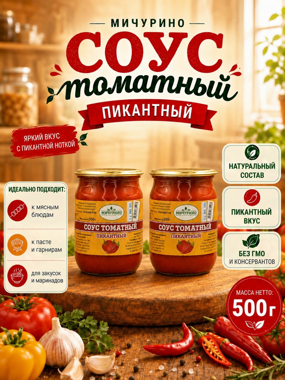 Соус томатный Мичурино "Пикантный", 2 шт. по 500 г