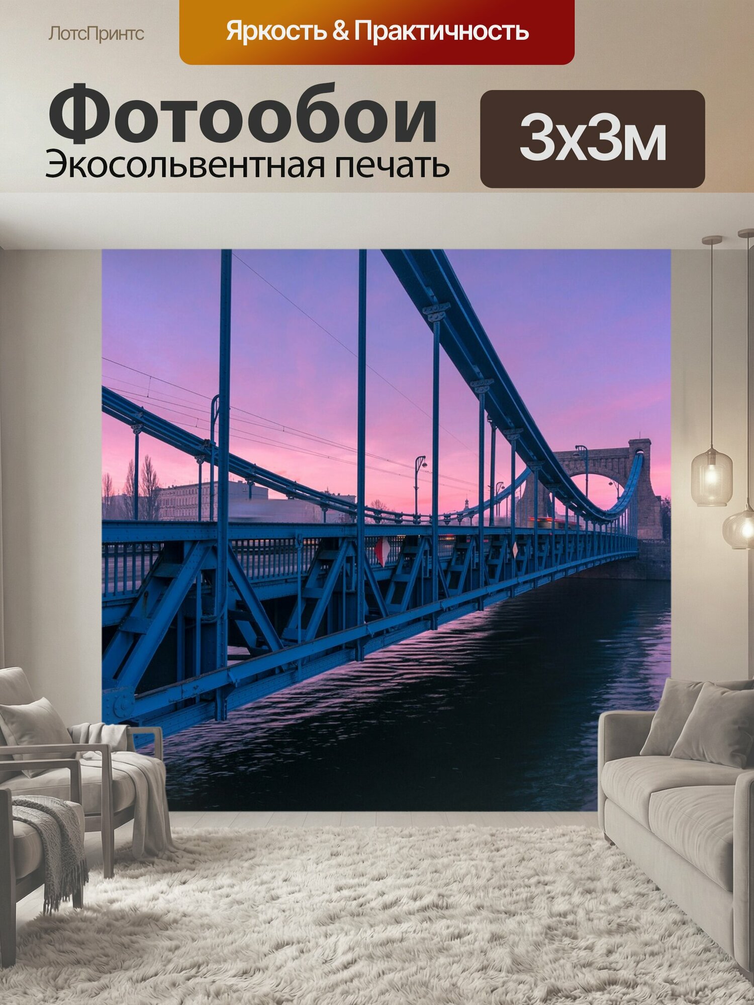 Фотообои "Grunwaldzki мост, вроцлав, город" 300x300 см. экосольвентная печать