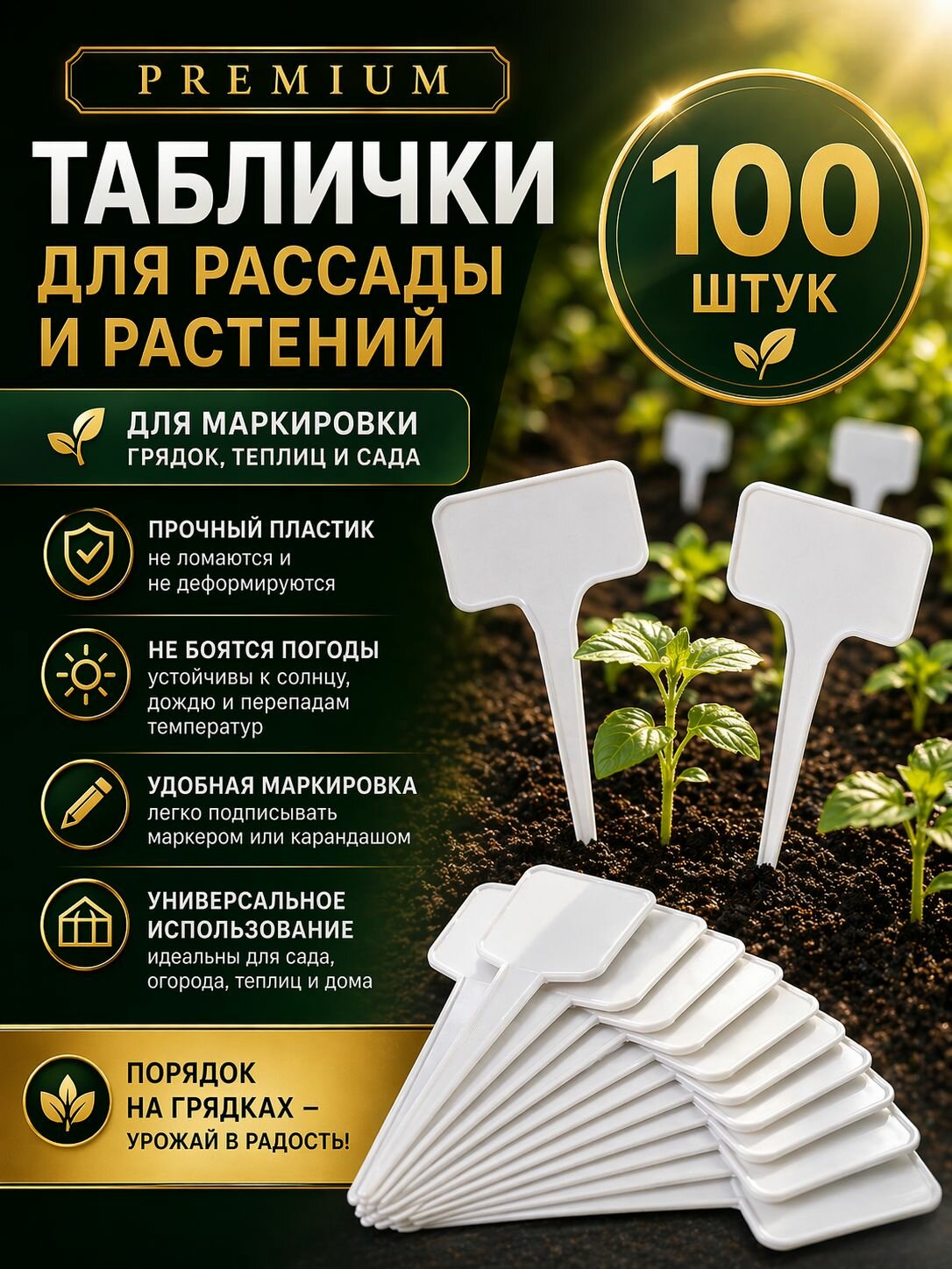 Таблички садовые для рассады 14,5 см, 100 шт, бирки для растений, пластиковые ярлычки для маркировки цветов, саженцев, томатов, перцев и огорода. томаты перцы цветы саженцы