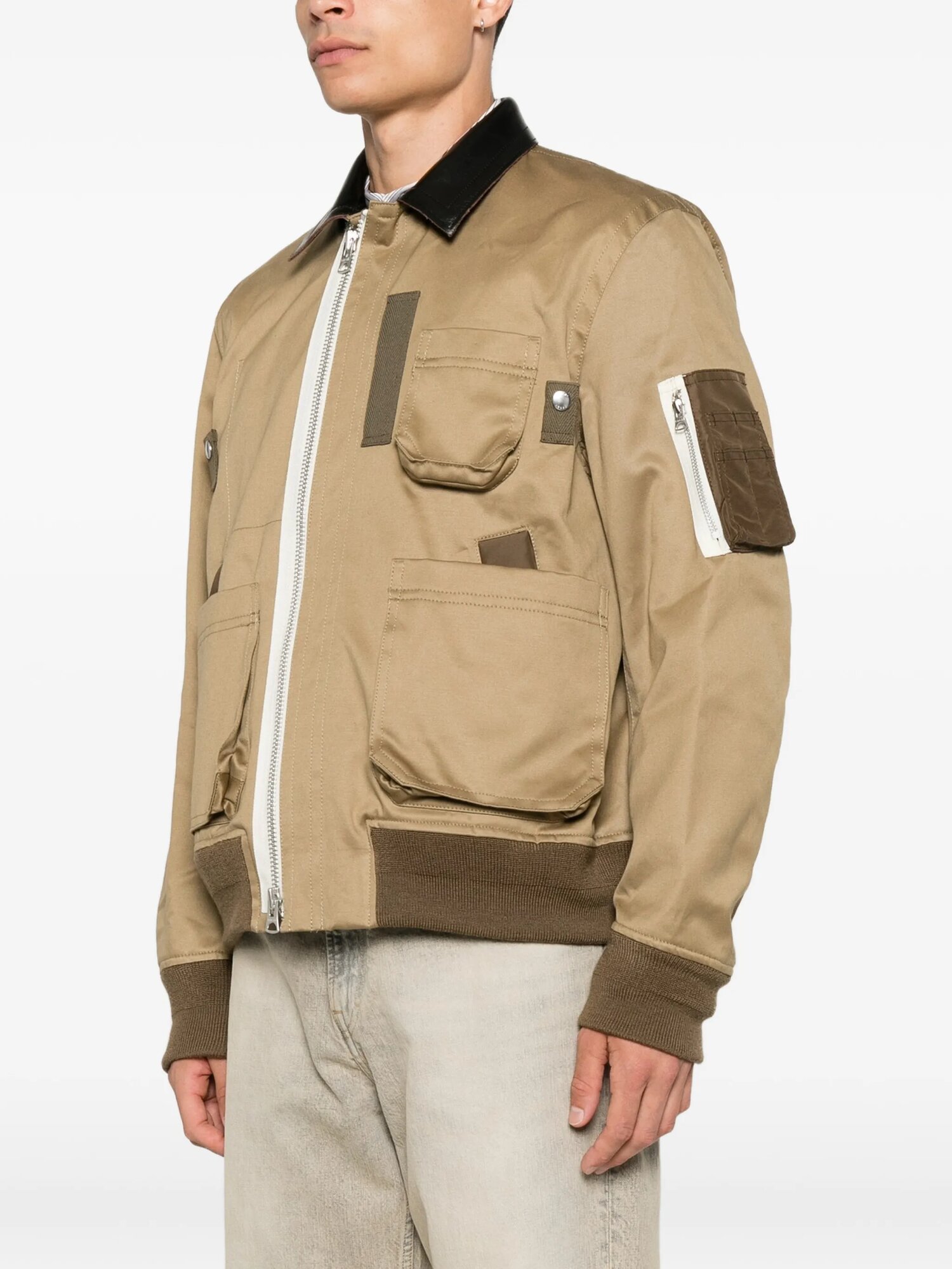 Куртка Sacai Leather-collar panelled jacket, размер 46 — фото 1