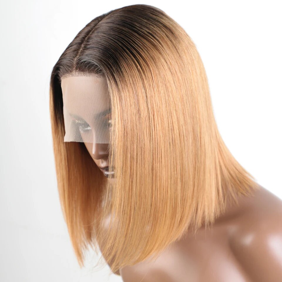 Lekker короткий прямой боб паричок из натуральных волос бордовый 12 дюймов, Ombre blonde