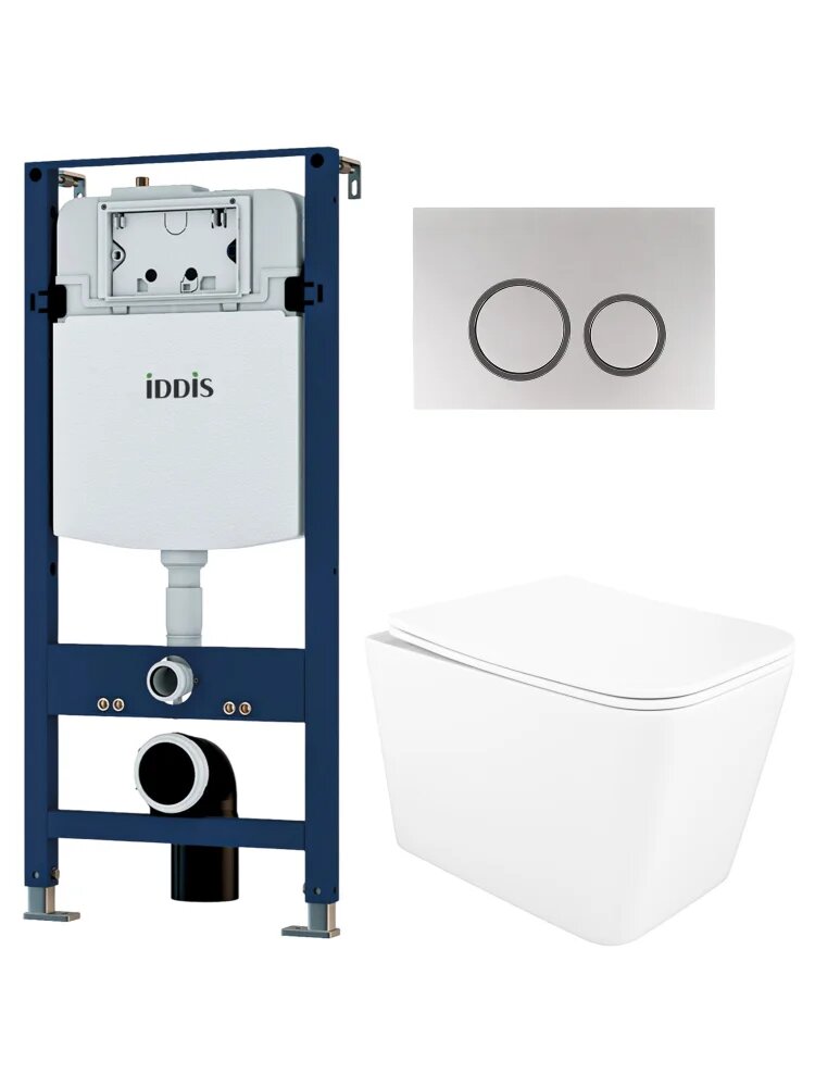 Комплект 5 в 1: Инсталляция IDDIS Профикс (Profix) PRO0000i32 / Унитаз подвесной STWORKI Молде S23401WH / Сиденье с микролифтом, Кнопка Юнификс (Unifix) UNI50M0i77, Комплект креплений