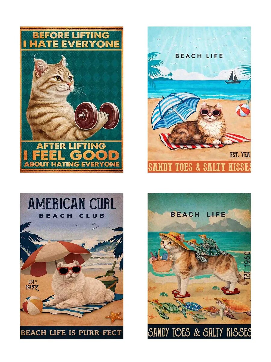 Американский керл, Beach Life 1960, 4 Плаката, 30x21см