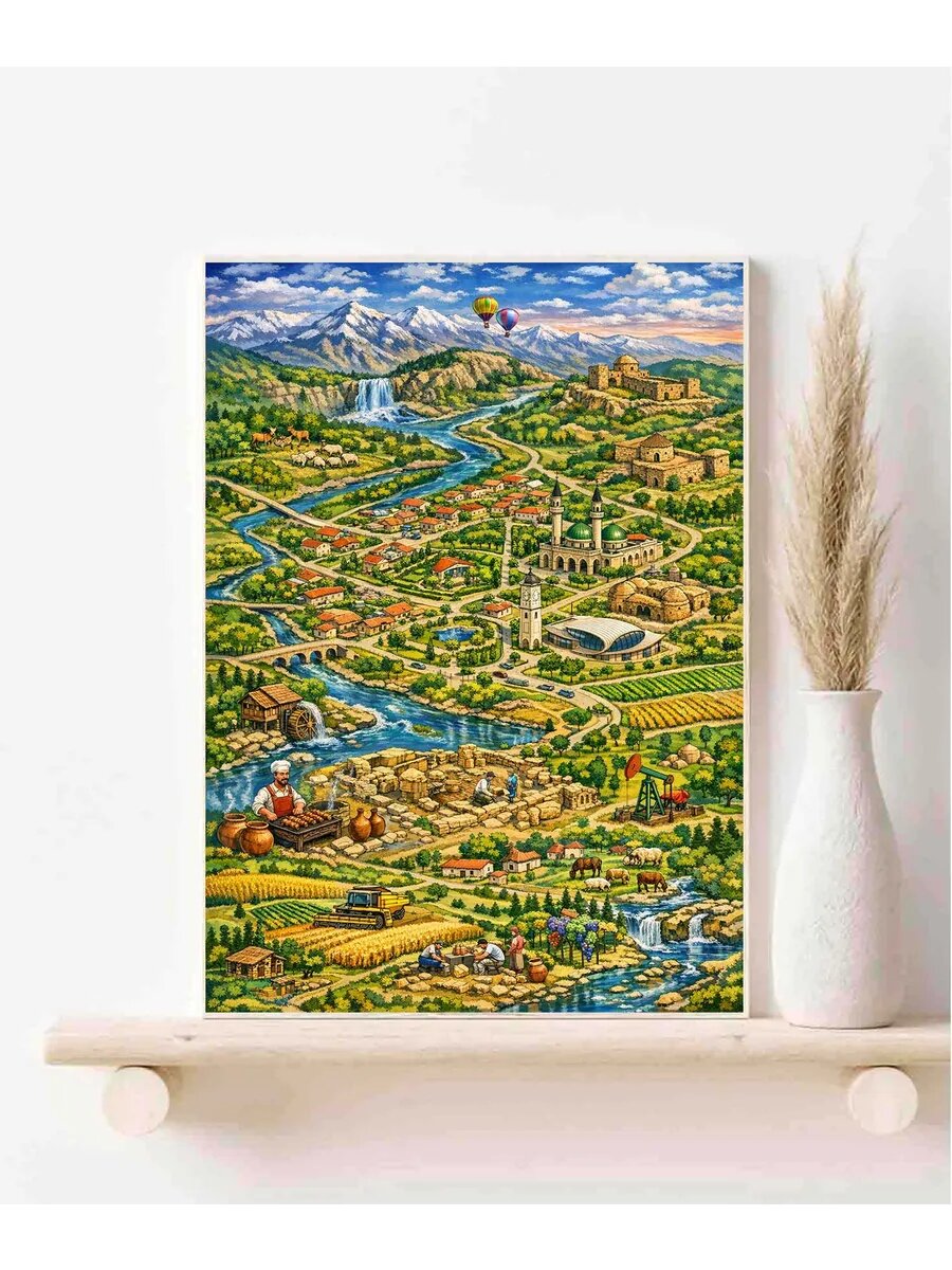 Агсу, Азербайджан, Fantasy Map, Карта, Плакат 30x42см
