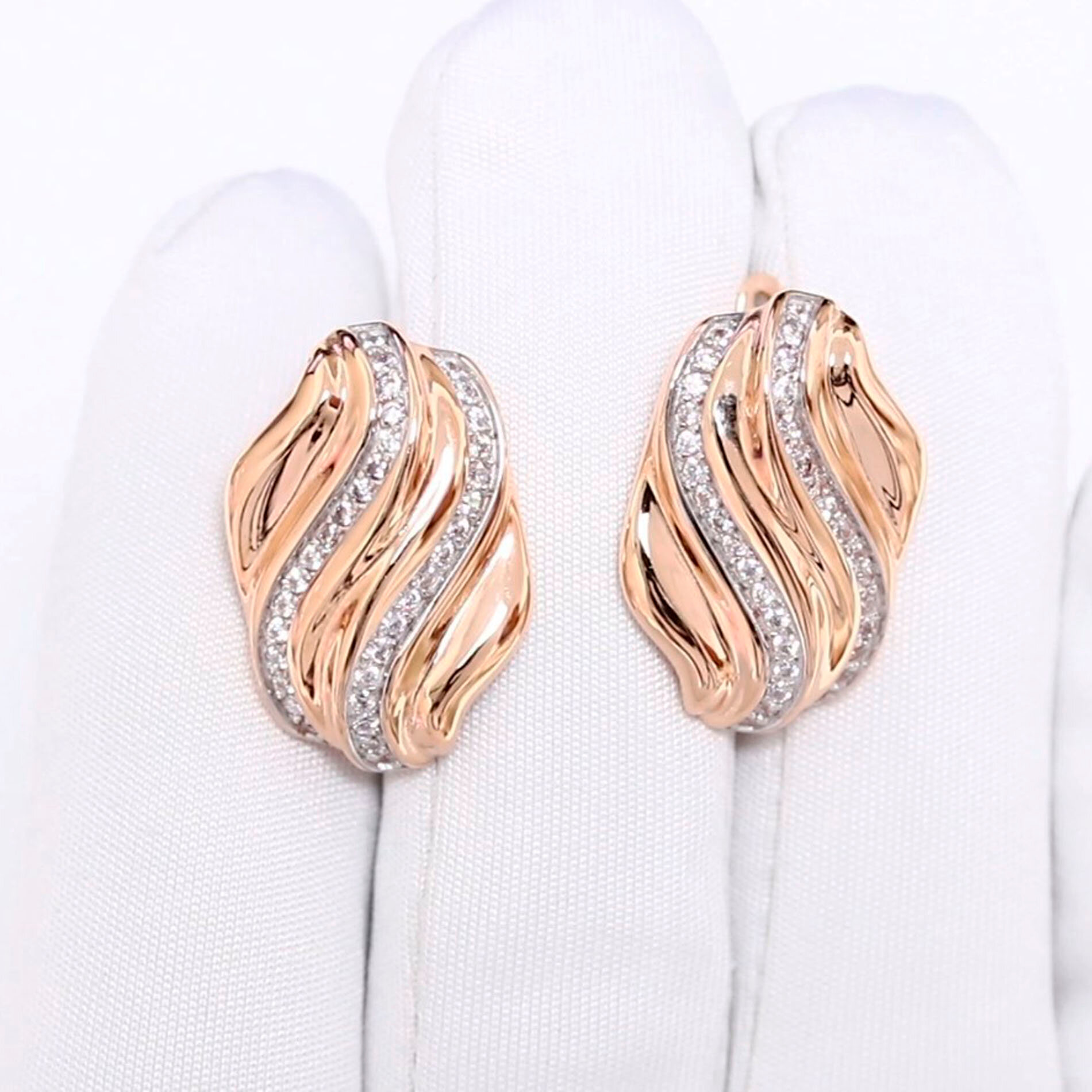 Серьги, красное золото, 585 проба, фианит