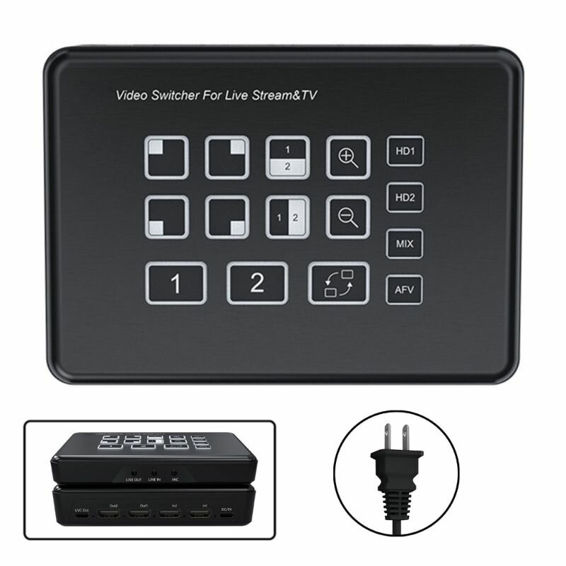 (1 шт.) HDMI-видеомикшер 2 входа / 2 выхода, безшовное переключение, 1080p, американский стандарт