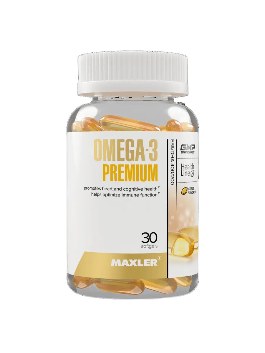 Макслер Омега 3 Премиум / Maxler Omega 3 Premium цитрусовый вкус капсулы по 1,3 г 30 шт