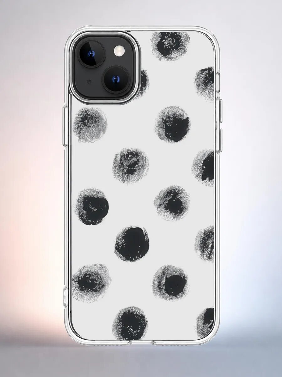 Чехол iPhone 14 чёрные кляксы силиконовый прозрачный