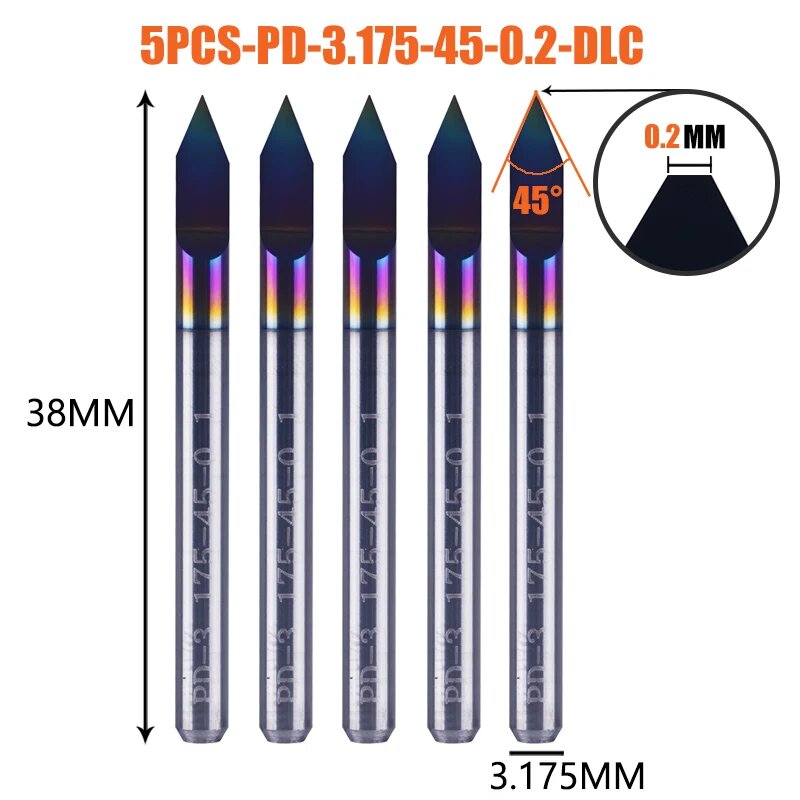 DREANIQUE фрезы для пластика 3.175 мм 5 шт. 5PC-JD-3.1-45-0.2