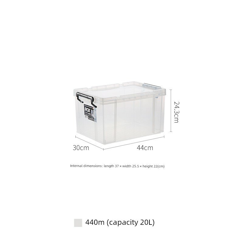 Прозрачная пластиковая коробка для хранения 20 л, размеры 44x30x24.3 см, модель 440M для универсального хранения