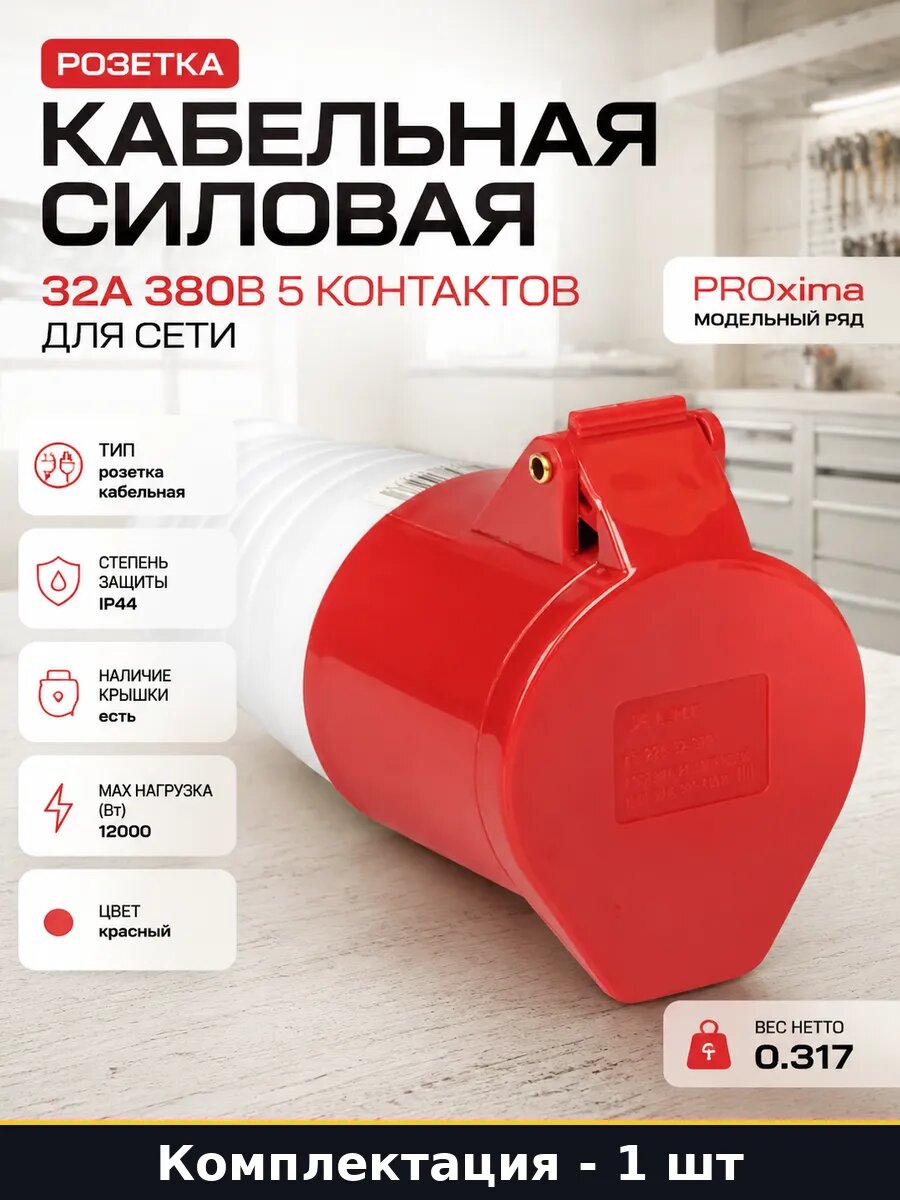 Розетка кабельная силовая 32А 380В 5 контактов для сети