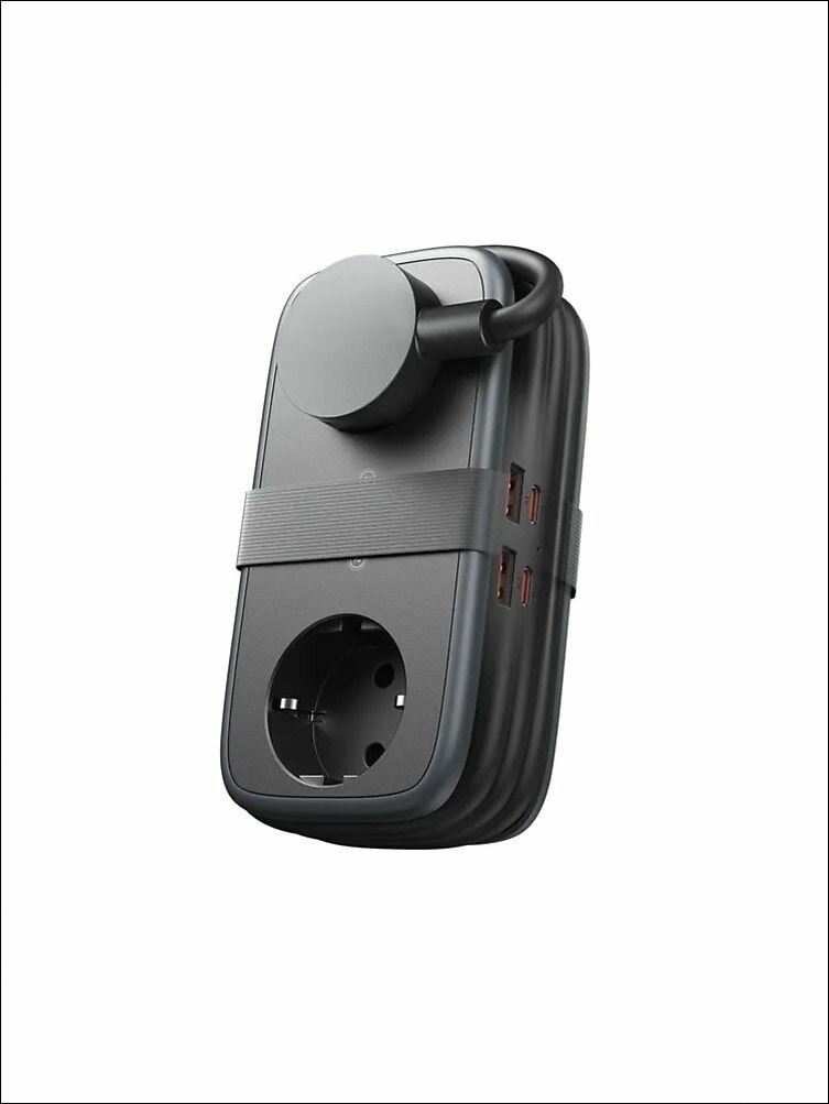 Сетевой фильтр APP удлинитель евро-розетка с 2 USB-A 2 USB-C, 22,5 Вт PD GaN зарядка 2500 Вт, 1,6 м, черный