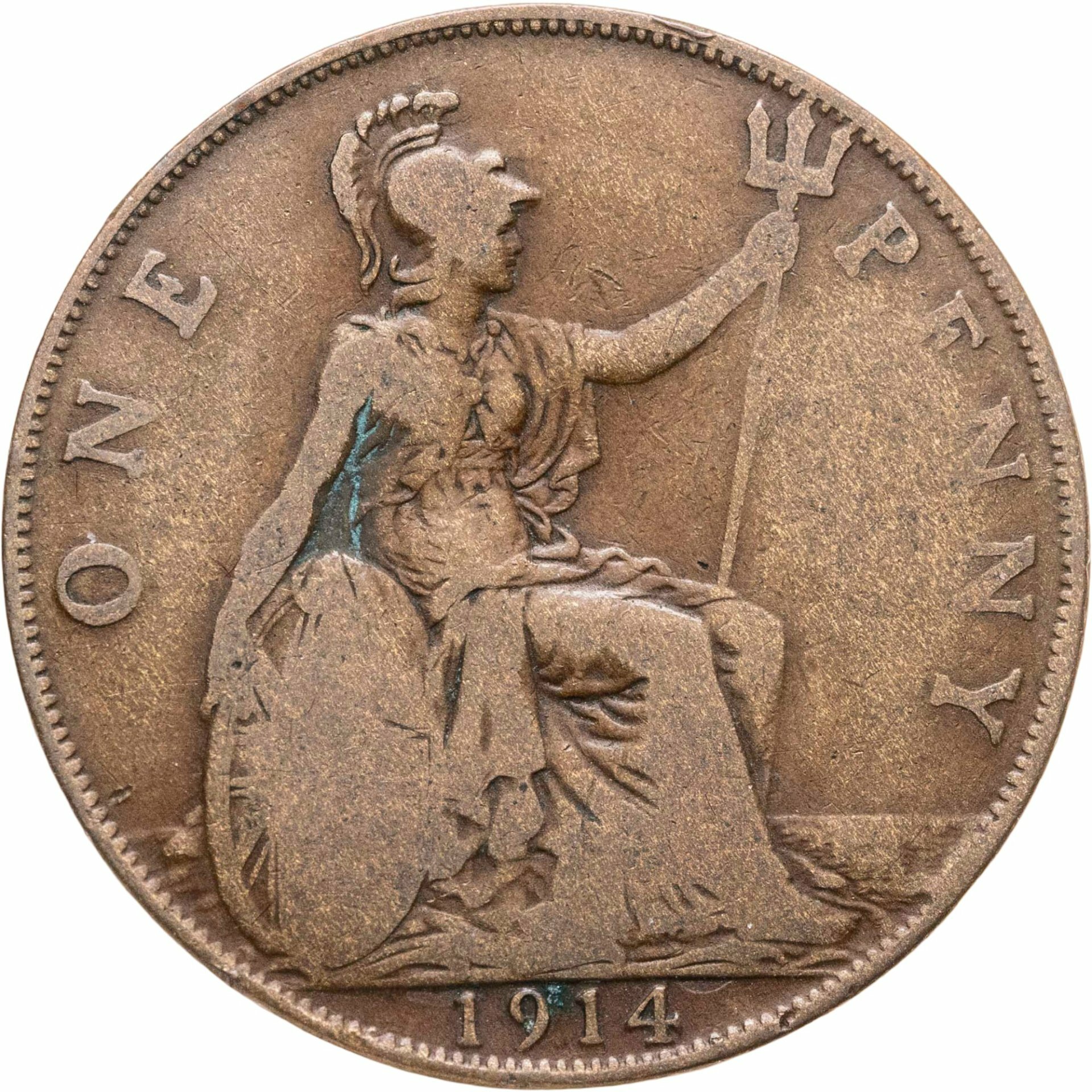 Великобритания 1 пенни penny 1914, Бронза, в сохранности VF
