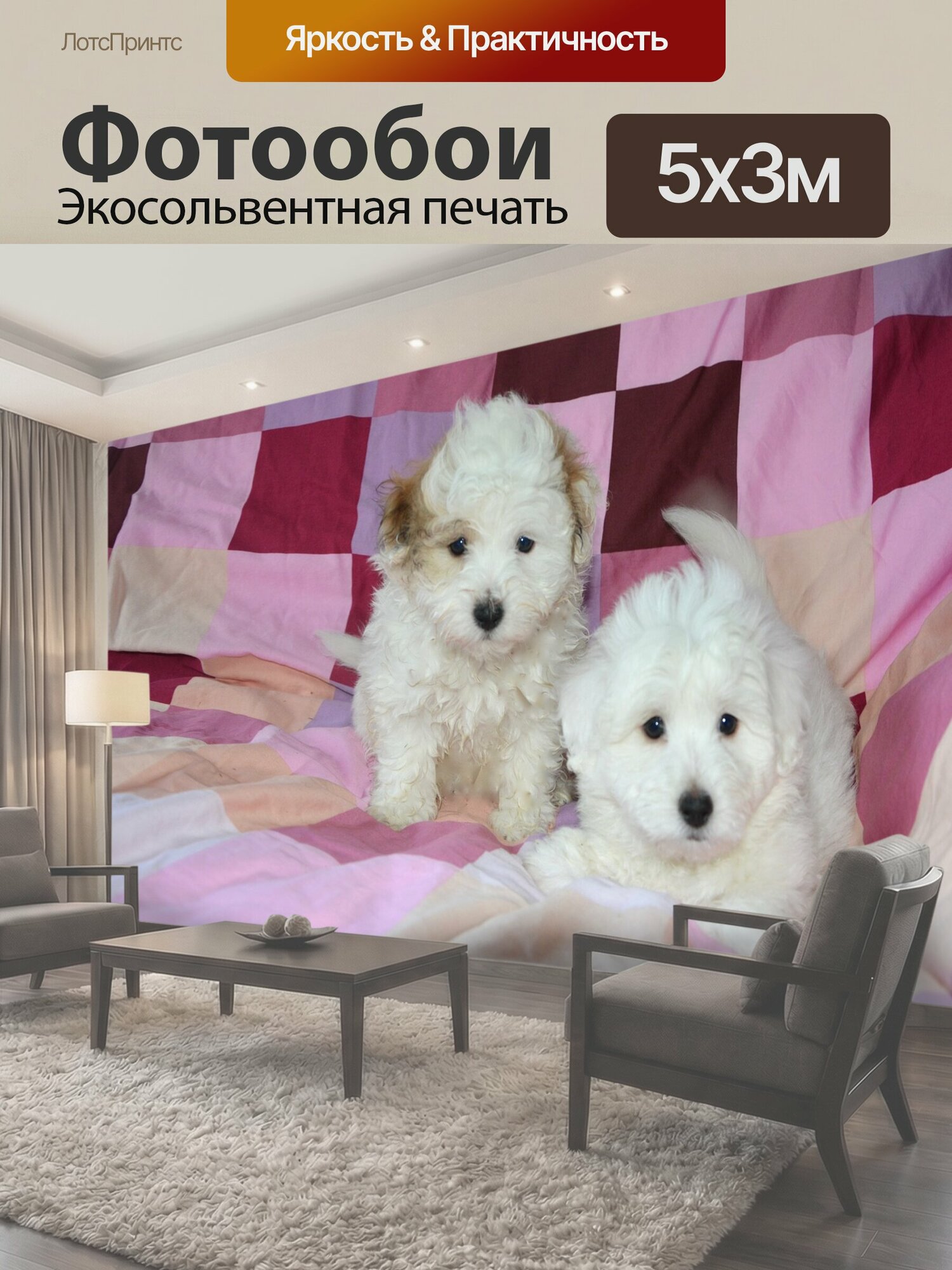 Фотообои "Щенки, собака, животное" 500x300 см. экосольвентная печать